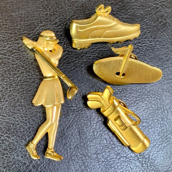 Jewelry | Vintage Jj Janet Jewelry Golf Lady Brooch Gold Golf Pins ...